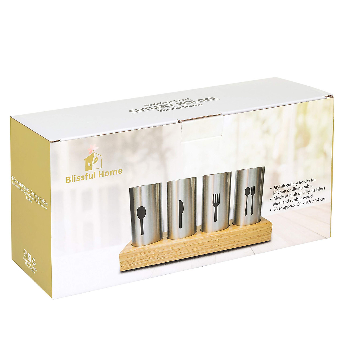 Blissful Home Stainless Steel Flatware & Silverware Cutlery Holder Caddy - Easily Organize Your Spoons, Knives, Forks, etc - Ideal for Kitchen, Dining, Entertaining, Picnics, and Much More…