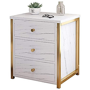 ZHAOLEI Bedside Table Nightstand Bedroom Furniture 3 Drawer Storage Bedside Cabinet MDF Board Marble Texture