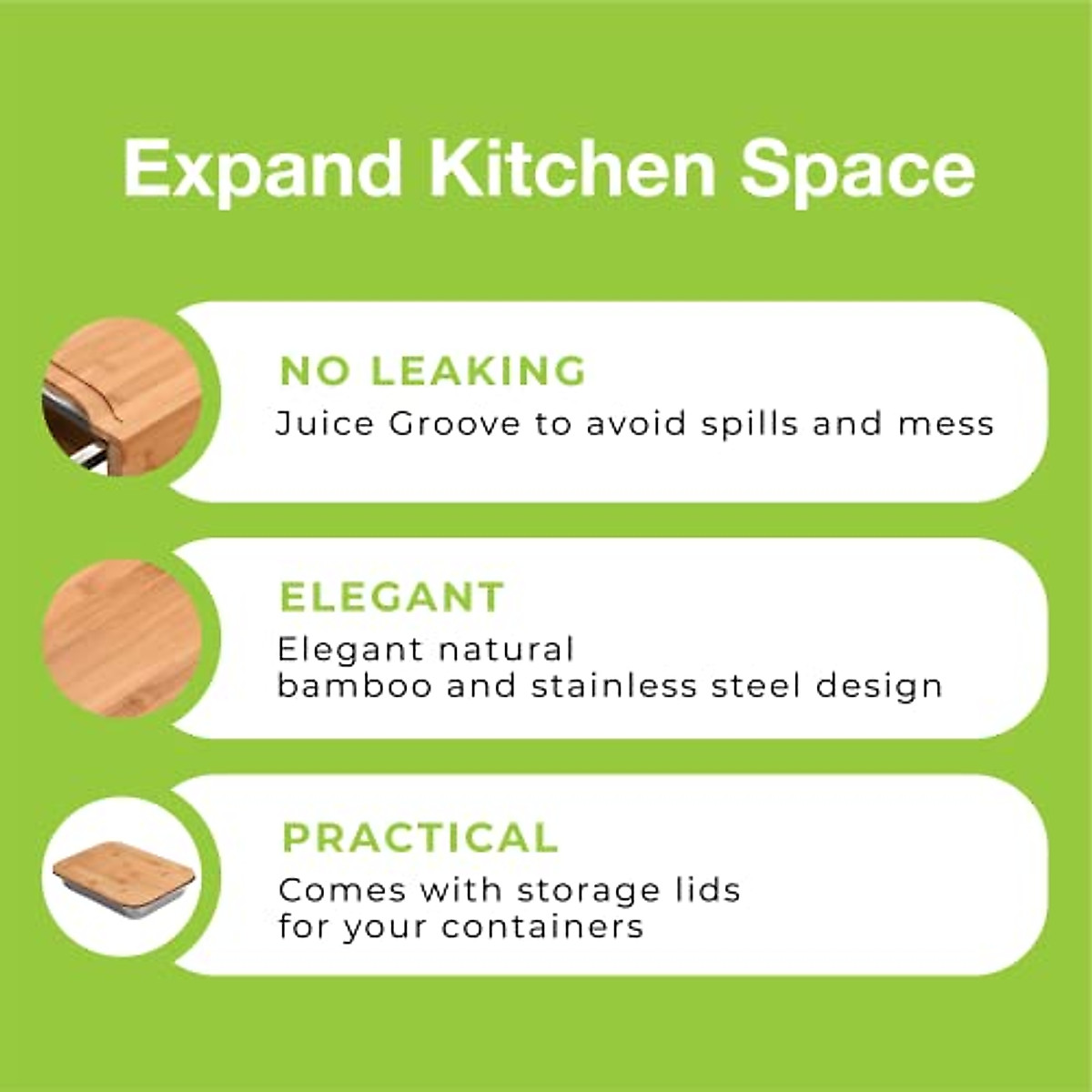 Prosumer's Choice Non-slip Bamboo Cutting Board With Built-In Containers and Storage - Chopping Board with Tray Board- Heavy Duty Wooden Cut Board - for Veggies, Fruits, MeatsPros