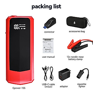 Andeman Battery Jump Starter 2000A Peak 20000mAh,Jump Starter Battery Pack for up to 8.5L Diesel Engine or Any Gas Engine,Red (155)