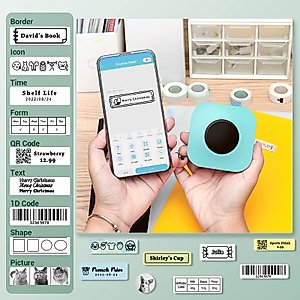 Label Maker Machine - Q30S Bluetooth Label Printer for Labeling, Handheld Thermal Sticker Maker for Smartphone, Mini Labeler with 3 Roll Labels Easy to Use for Office Home, Multiple Templates,Green