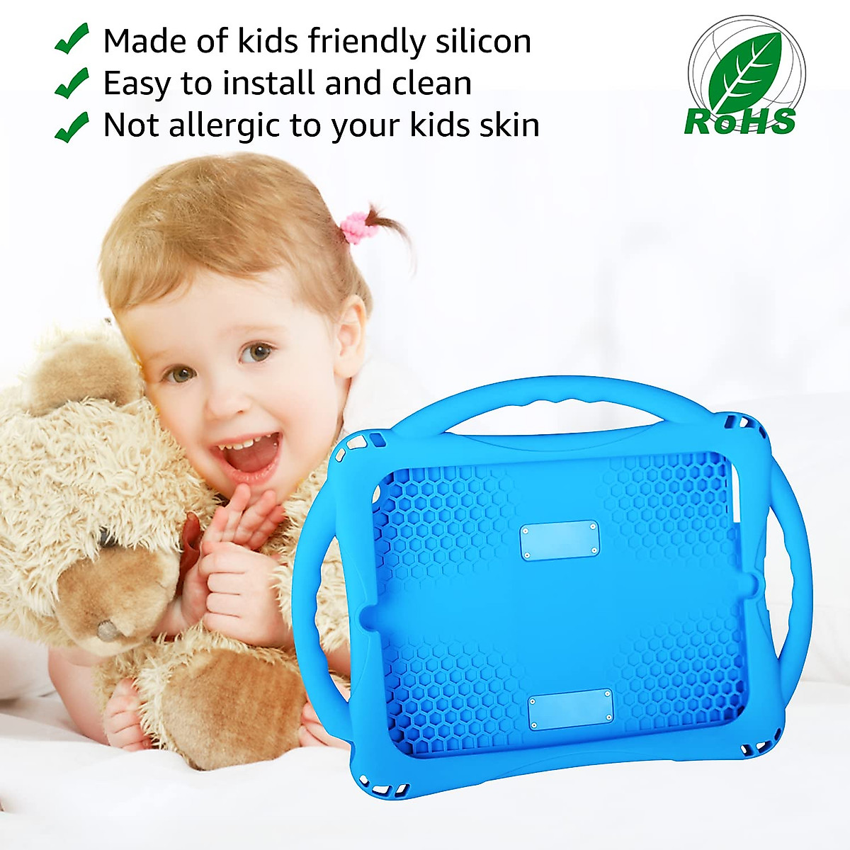 TopEsct Kids case for iPad 2nd/3rd/4th Generation, Comes with Tempered Glass Screen Protector and Strap (Blue)