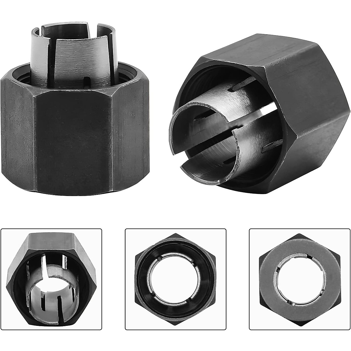 Thaekuns 2 piece Router Collet Kit 1/4" and 1/2" fits for Dewalt 326286-04, 326286-03, Bosch 2610906283, 2610906284, Hitachi 323-293, 323-421,Big Horn 19691,19693&RC025DW,RC050DW