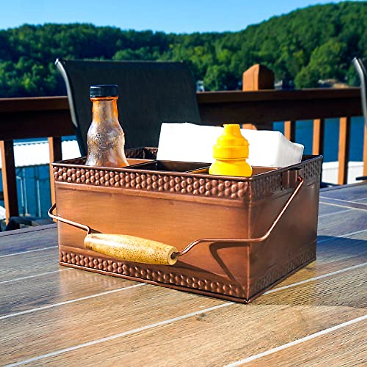 Set of 2 Copper Flatware Organize for Kitchen, Farmhouse Utensil Caddy, Durable Copper Metal Condiment Holder, Bar Accessories, For Restaurants and Homes, Napkin Holder