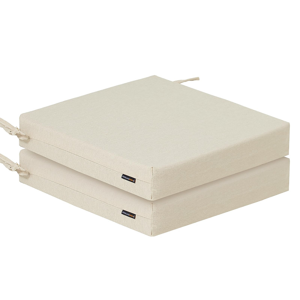 Stricklandhome Outdoor Chair Cushions Set of 2 for Patio Furniture, Square Corner Patio Chair Cushions with Ties, Outdoor Chair Cushions for Dinning Chairs,19" X 19" X 3", Beige