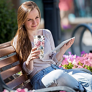 Zzkol Floral Flowers Tumbler with Lid and Straw, Rose Peony Stainless Steel Travel Coffee Cup, Birthday Mug Gifts for Women, 20oz Spring Summer Double Wall Vacuum Insulated Tumbler