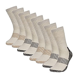 HOT FEET 4 Pack Work Socks for Men & Women - Breathable Boot Hiking Socks, Moisture Wicking Thick Wool Socks, Sizes 6-12.5, Man, Dark Gray & Oatmeal