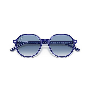 Ray-Ban RB2195 Thalia Square Sunglasses, Blue On Vichy Blue/White/Clear Gradient Blue, 53 mm