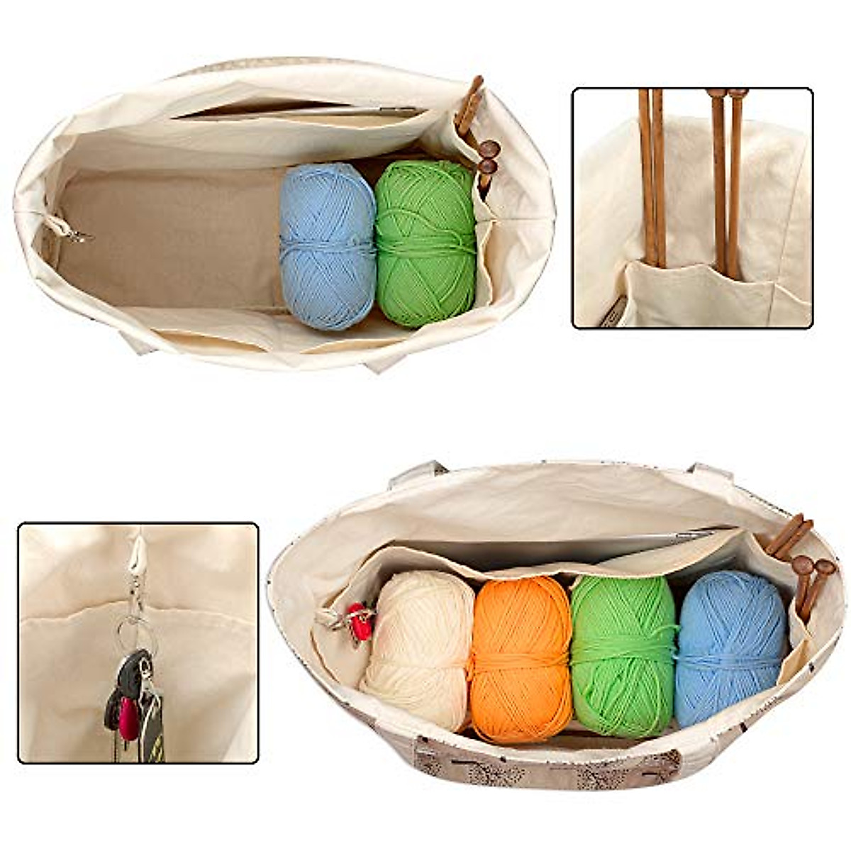 YARWO Knitting Bag with Small Zipper Pouch, Yarn Tote for Knitting Needles, Skeins of Yarn and Knitting Supplies On The Go, Tree (Patented Design)