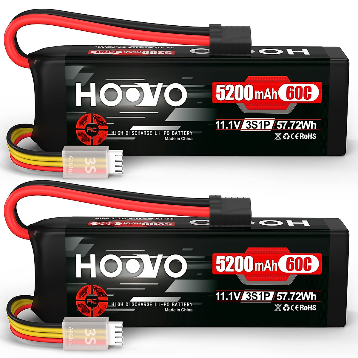 HOOVO 11.1V 3S LiPo Battery 5200mAh 60C with Tr Plug for RC Car RC Truck Airplane Helicopter Boat Car Racing RC Hobby, 2 Packs