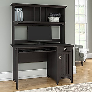 Bush Furniture Salinas Computer Hutch | Study Table with Drawers, Cabinets & Pullout Keyboard/Laptop Tray & Salinas 5 Shelf Bookcase, Tall Bookshelf for Living Room and Home Office