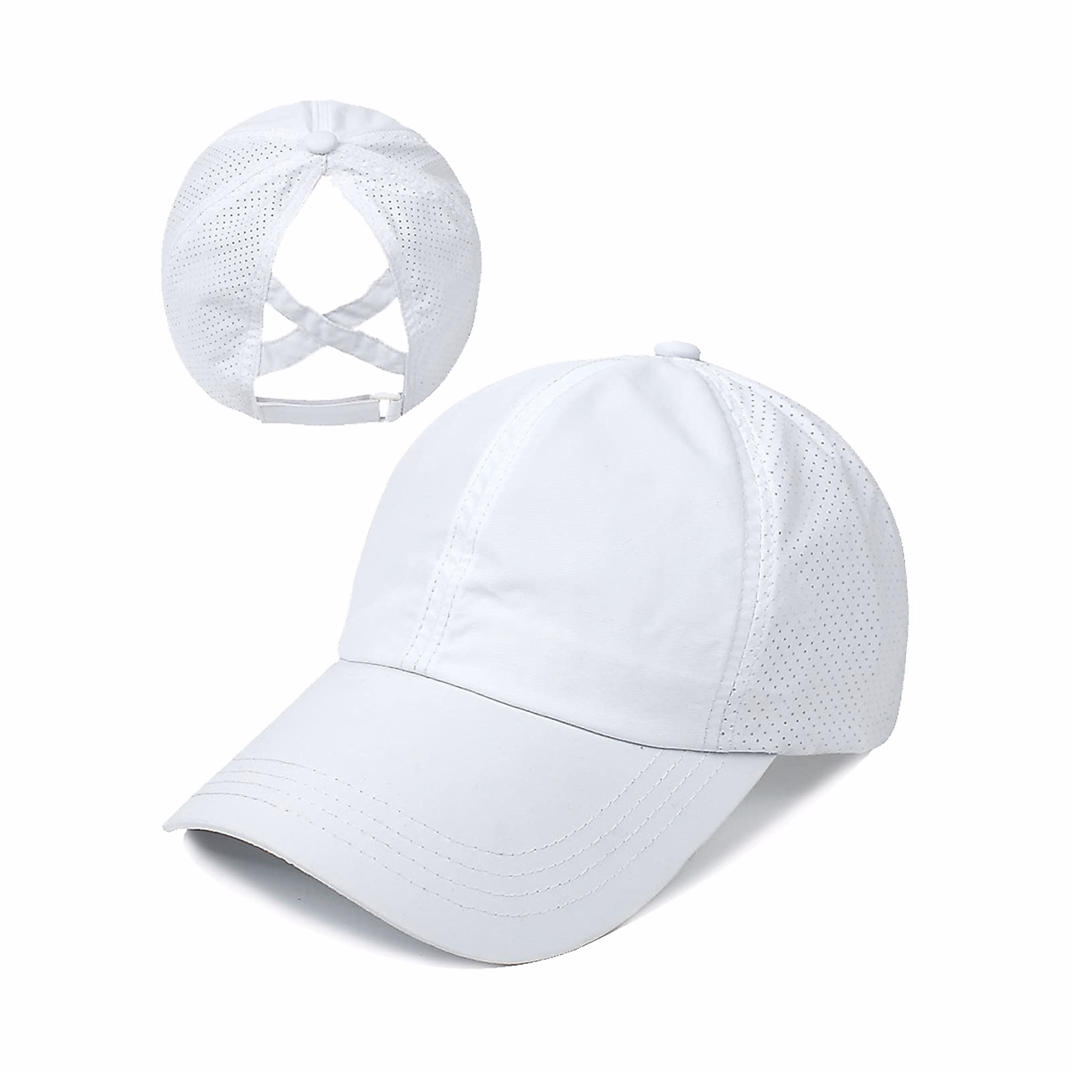 Nanwansu Womens Criss Cross Ponytail Baseball Cap Adjustable Messy Bun Mesh Quick Drying Hat White