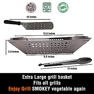 Large Vegetable Grill Basket Heavy Duty BBQ Grilling Accessories Nonstick Stainless Steel Cooking Baskets Veggie and Meat Best BBQ Utensil Set work on all Outdoor Barbecue & Smoker weber Grill Gift