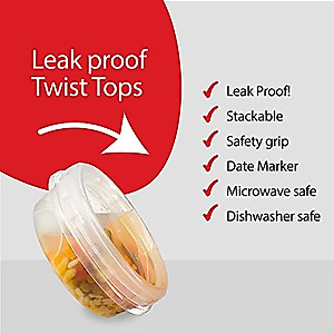 PLASTICPRO 6 Pack Twist Cap Food Storage Containers with Clear Screw on Lid- 8 oz Reusable Meal Prep Containers - Freezer and Microwave Safe Clear Plastic Food Storage