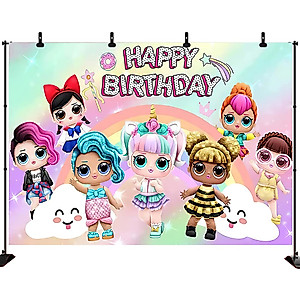 7X5FT Doll Toy Backdrop Girls Happy Birthday  Photo Photography Backdrops Dolls Birthday Party Background Newborn Baby Shower Banner 
