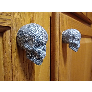 Silver Glitter Skull Door Knobs Drawer Knobs (Set of 2)