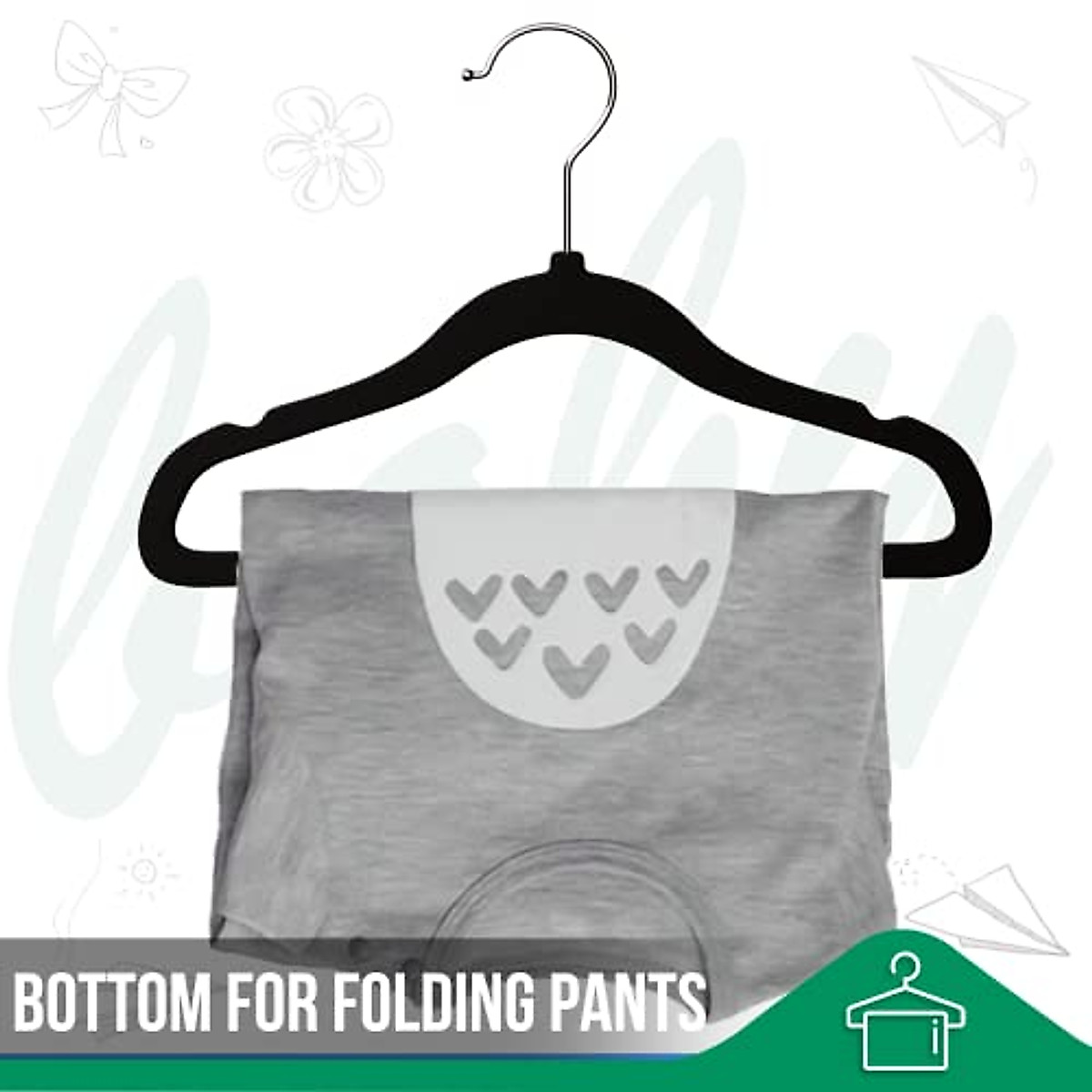 Aubeco Baby Velvet Hangers 60 Pack, 11.7'' Non Slip Felt Hangers for Closet, Baby Clothes Hangers Space Saving, 360° Swivel Hook-Black