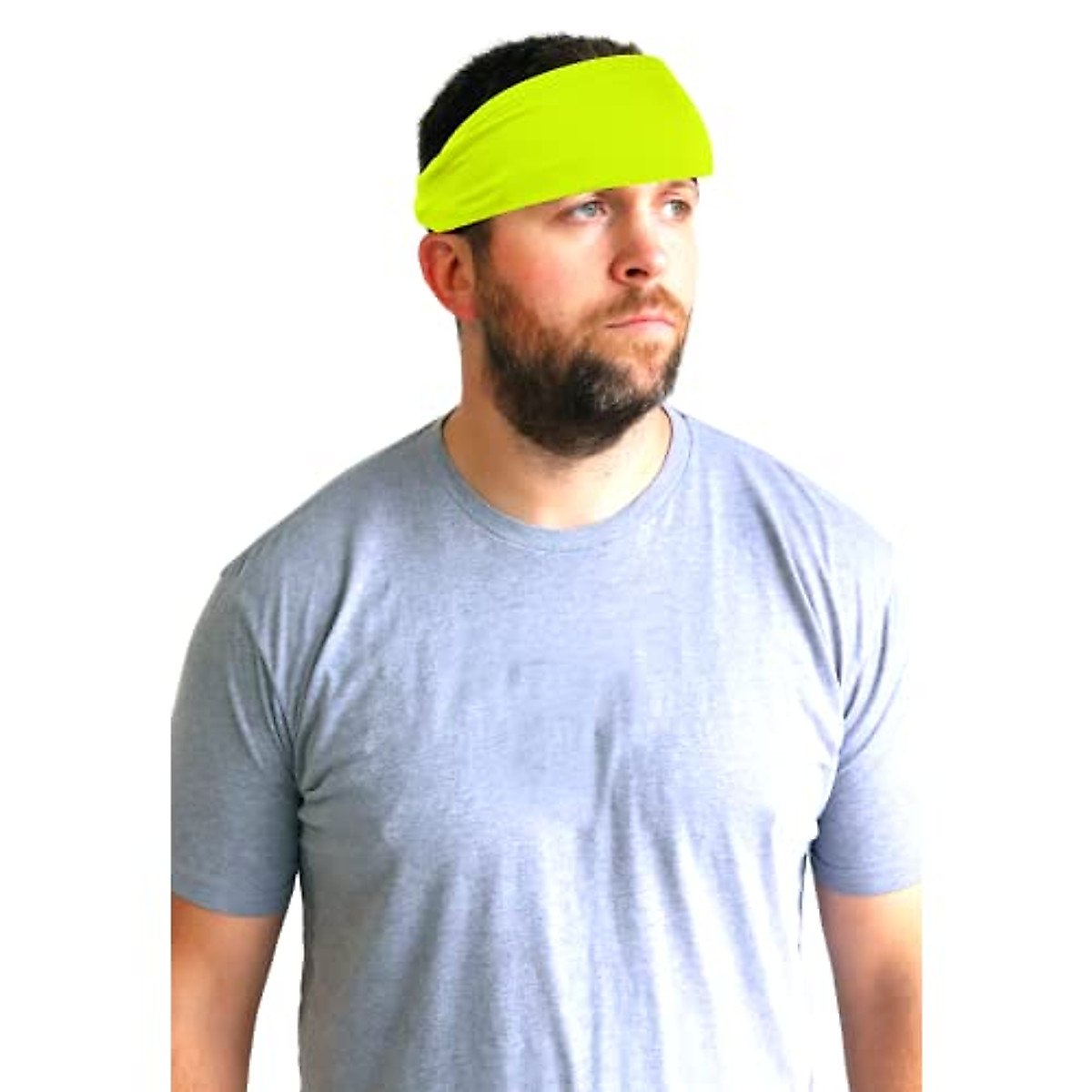 Kenz Laurenz Performance Headband Moisture Wicking Athletic Sports Head Band Wide Head Band Sweatband - Workout, Soccer, Softball, Basketball (Neon Yellow) One Size