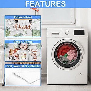 ZouZou Personalized Baby Blankets with Name, Customized Baby Blankets for Boys- Safari Baby Blanket, Best Gift for Baby, Newborn, New Mom, Super Soft Plush Fleece, 30 x 40 inch