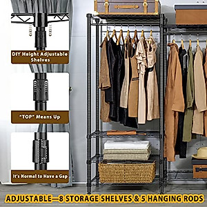 Finnhomy Portable Clothes Rack for Hanging Clothes Heavy Duty Clothing Garment Rack Wardrobe Closet System with 8 Adjustable Shelves & 4 Hang Rods 69" L x 15.8" W x 71" H