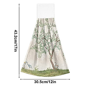 Alaza 2 Pcs Kitchen Towel, Flowering Tree The Japanese Garden with Birds Absorbent Towel Hanging Towel Hand Towel