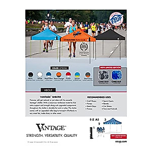 E-Z UP Vantage Instant Shelter Canopy, 10' x 10', White Powder-Coated Steel Frame with Wide-Trax Roller Bag & 4 Piece Spike Set, White