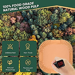 Air Fryer Disposable Paper Liner, 100Pcs 8 Inch Square Air Fryer Paper Fits 5-8 Qt Basket, Bleach Free Food Grade Parchment Paper Liners for Air Fryer and Baking Cooking, Oil-proof, Non-Stick