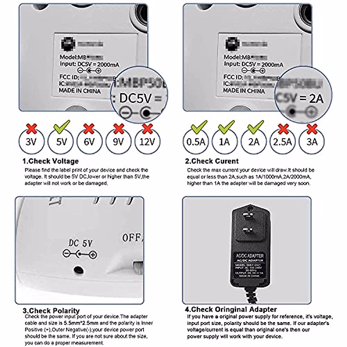 5V 2A Power Supply Adapter, 5V 2A AC DC Adapter, AC 100-240V to DC 5V, 5.5X 2.5mm DC Plug, Input 110V-240V, Output 5V 2A 10W, with DC Female Connector for Camera Route Hub CCTV, etc