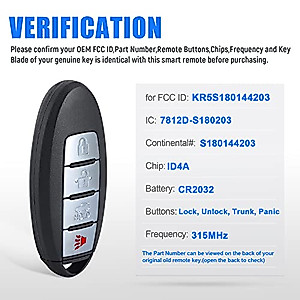 Keymall Keyless Entry Remote Key Fob Replacement for Infiniti Q50 2014 2015 2016 FCC ID:KR5S180144203 P/N:285E3-4HD0C 4A Chip 4 Buttons
