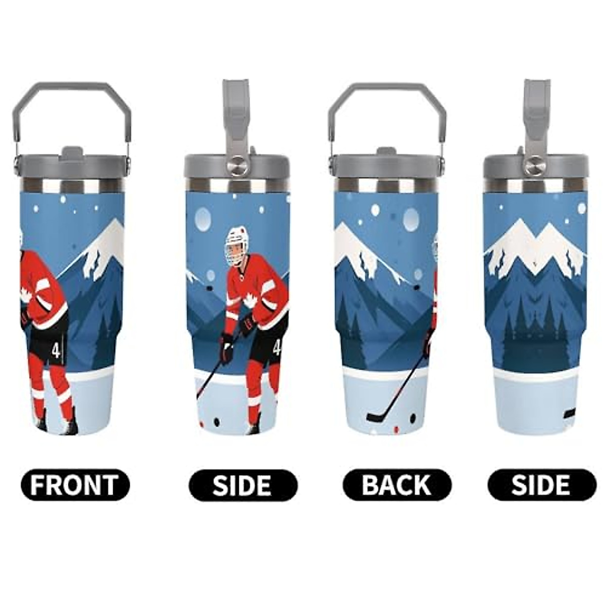 WITHSBKK 30oz Car Cup Ice Hockey Player Printed with Portable, Stainless Steel Travel Mug, Vacuum Insulated Tumbler And Straw, Leakproof for Car & Outdoor, UV Printed Design