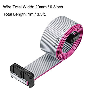 uxcell IDC Wire Flat Ribbon Cable FC/FC Connector A-Type 16 Pins 2.54mm Pitch 1m Length Gray