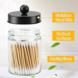 Goramio 4 Pack Glass Apothecary Jars with Lids for Bathroom, Cute Qtip Holder, Black Bathroom Accessories Set, Small Bathroom Canisters with Lids for Q-Tips, Cotton Swabs, Black Bathroom Decor