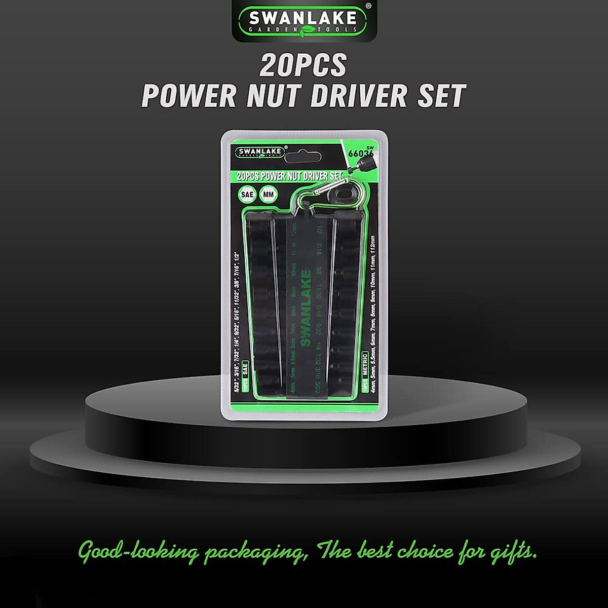 SWANLAKE 20PCS Power Nut Driver Set for Impact Drill, 1/4” Hex Head Drill Bit Set SAE and Metric