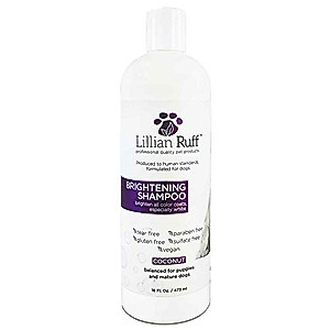 Lillian Ruff Ultra-Brightening Professional Whitening Shampoo for Dogs with Aloe & Coconut Oil for Dry Skin & Itch Relief - pH-Balanced Dog Whitening Shampoo Remove Stains, Yellowing, & Odor (16oz)