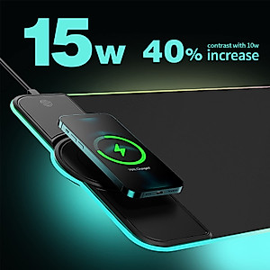 VEWINGL RGB Large Gaming Mouse Pad with Wireless Chargering,15W Fast Wireless Charging Desk Pad,Premium Microfiber Cloth,Non-Slip Base,10 Light Modes Keyboard Pad for Gaming,PC,Laptop 31.5" × 11.81"