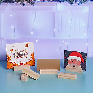 mifengda 20 Pieces Wood Place Card Holders Table Number Holders Stands Small Table Sign Holders Display Rustic Wooden Card Holder with Brown Paper Cards for Wedding Reception Table Party Decoration