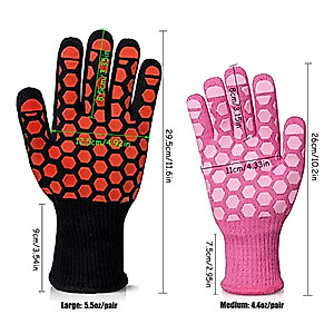 BESSTEVEN BBQ Grill Oven Gloves Mitt for Men Women 932℉/500℃ Heat Resistant Flexible Silicone Anti-Slip Pot Holder Gloves for Barbecue Kitchen Cooking Baking Camping Fire Pit Medium