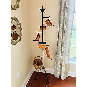 Boxwood and Mum Hanging Storage Basket Stand, Holder, Storage Rack Display Tree, Cloth or Hat Organizer Hanging Storage Farmhouse Style Rustic Home Decor (Rustic Heart)