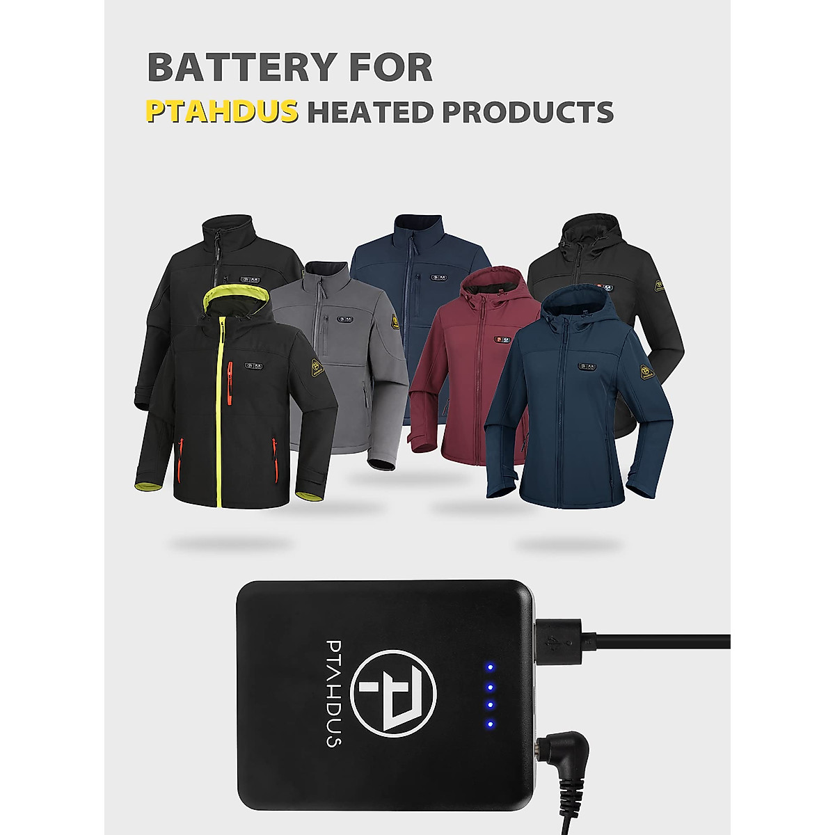 PTAHDUS 7.4 V Battery Pack with Charger Rechargeable Battery Power Bank 5000mAh for Heated Jackets, Heated Hoodies and Heated Vests