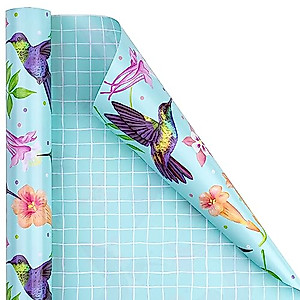 RUSPEPA Reversible Wrapping Paper Roll - Floral Design Great for Birthday, Party, Bridal Shower - 17.5 Inches X 32.8 Feet, Hummingbird