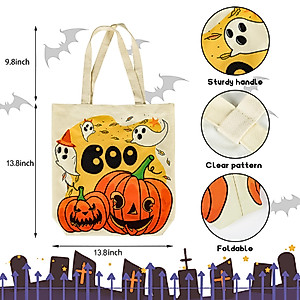 ATFUNSHOP Trick or Treat Bags Halloween Bags 13.8X13.8'' Pumpkins Ghost Boo Bag Canvas Reusable Large Tote Bucket for Kids