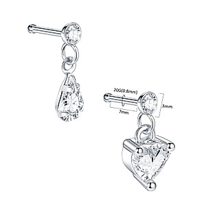 Xpircn 2PCS Nose Rings Studs 20G Stainless Steel Nose Pin Bone Studs