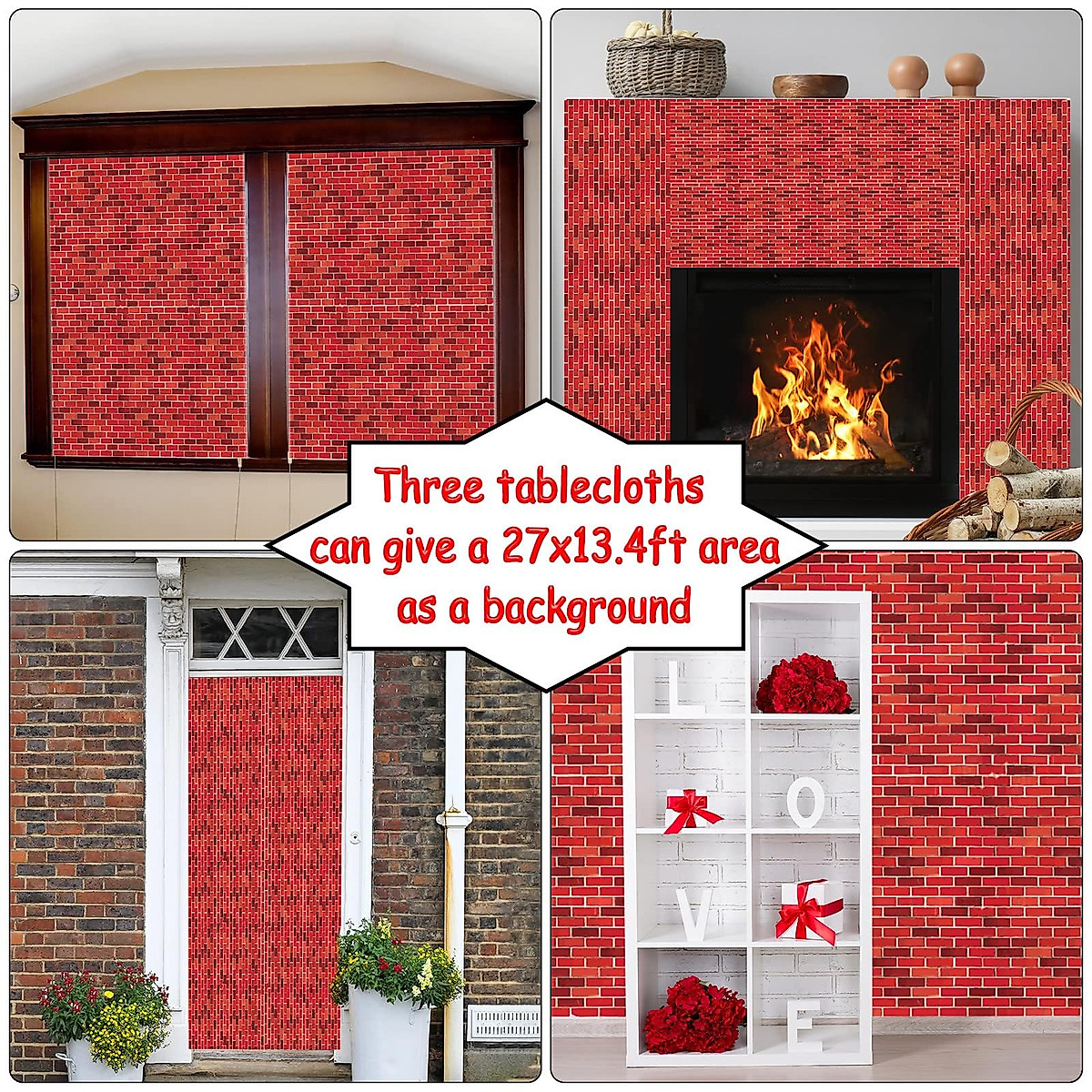 chiazllta 3 Pieces Red Brick Tablecloth Plastic Brick Wrapping Paper Stone Wall Backdrop for Christmas Party Decorations Fireplaces Curtains Door Wallpaper Photography Supplies