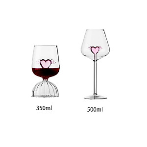 17oz Crystal Red Wine Glasses set of 2 Romantic Heart Shaped Wine Glasses Creative Cocktail Drinking Glasses Unique Wine Goblet Clear Glass Cups for Wedding Valentine Party(500ml)
