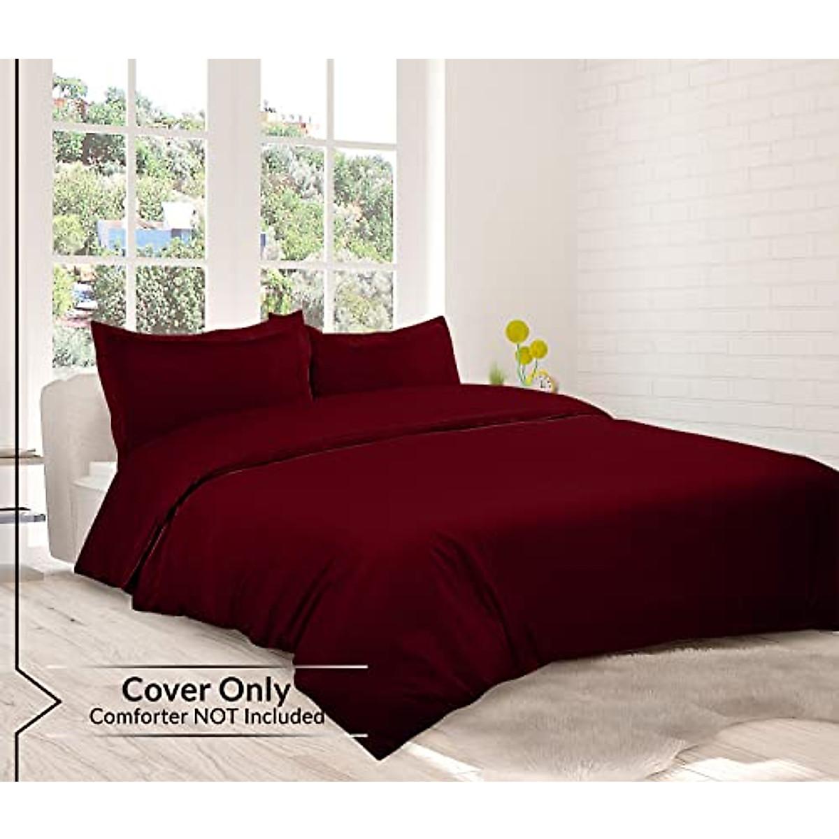 ROYALE LINENS Burgundy Duvet Cover Queen Size - Queen Duvet Cover Set - 3 Piece Double Brushed Queen Duvet Covers with Zipper Closure, 1 Duvet Cover 90x90 inches and 2 Pillow Shams (Queen, Burgundy)
