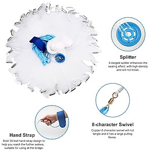 ReeMoo Cast Net, 3/8 Inch Mesh Size Throw Cast Net 6Ft Radius with Real Metal Sinker, Saltwater Freshwater Casting Net for Bait Trap Fish, Premium Monofilament Nylon Net