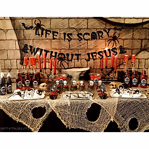 Life is Scary Without Jesus Banner for Christian Halloween Decorations, Christian Halloween Favors Banner, Halloween Jesus Bulletin Board Decorations Banner, Life is Scary Without Jesus Decorations LIS
