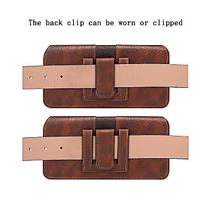 Cell Phone Holster Belt Clip Case Belt Loop Pouch Holder for Samsung Galaxy S23 Ultra S22 Ultra S21 Plus S20 FE Note 20 A54 A03/ Google Pixel 6 7 Pro/Moto G Power 5G iPhone 14 Plus/TCL 30 SE (Brown)