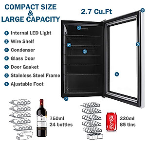 Northair Beverage Cooler and Fridge With Glass Door, 60 Can Beverage Mini Fridge, Adjustable Shelves Dispenser Countertop Refrigerator Cellars, Perfect for Soda Beer or Small Drink