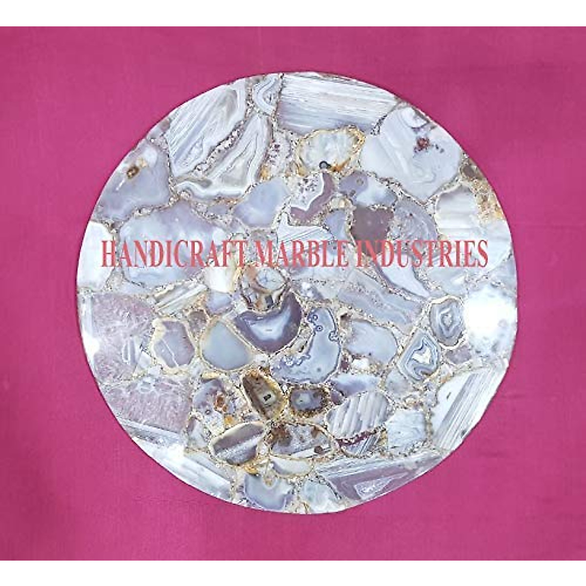 15" Inch Round (Customize Sizes) Natural Brown Agate Glass Coffee Table with Metal Base, Agate Table, Stone Coffee Table, Agate Table Top, Agate Round Coffee Table